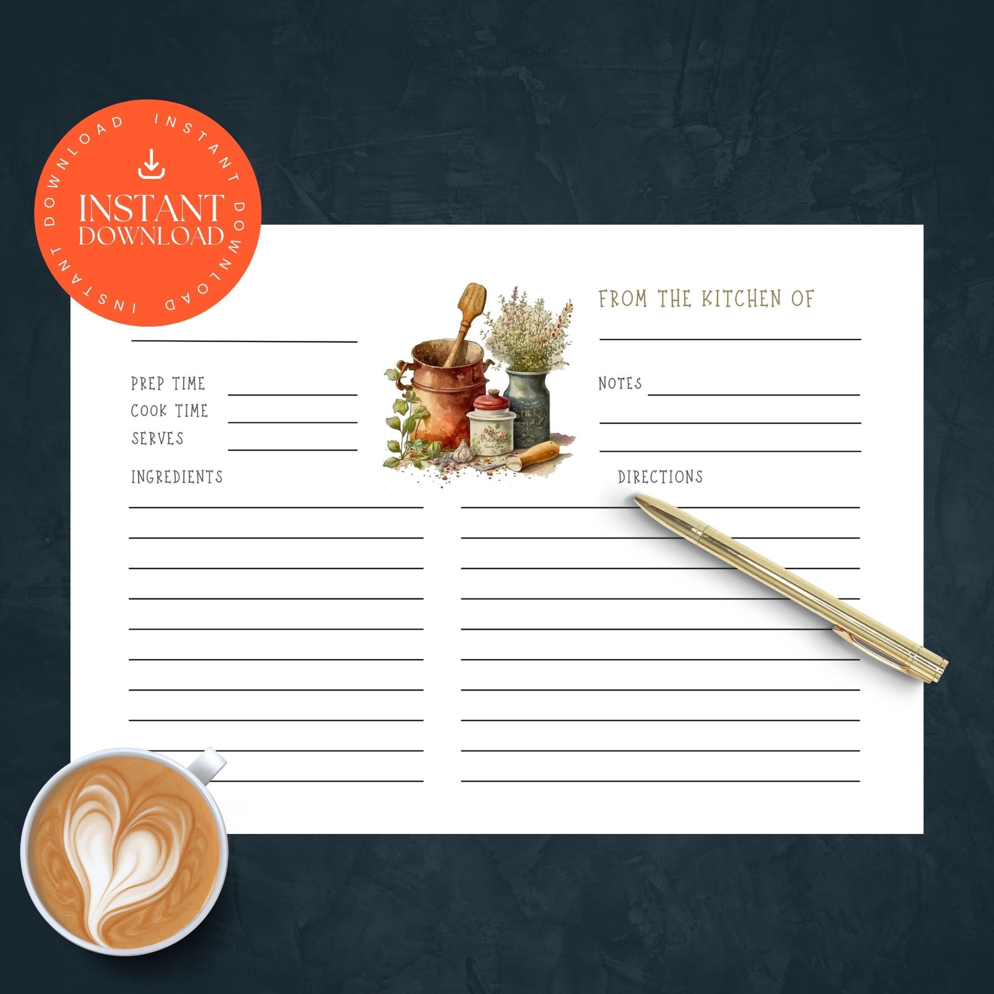 Vintage Farmhouse Recipe Card Printable INSTANT DOWNLOAD - Etsy Australia