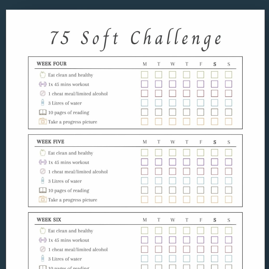 75 Soft Challenge Printable, 75 Day Soft Challenge Printable, Habit ...