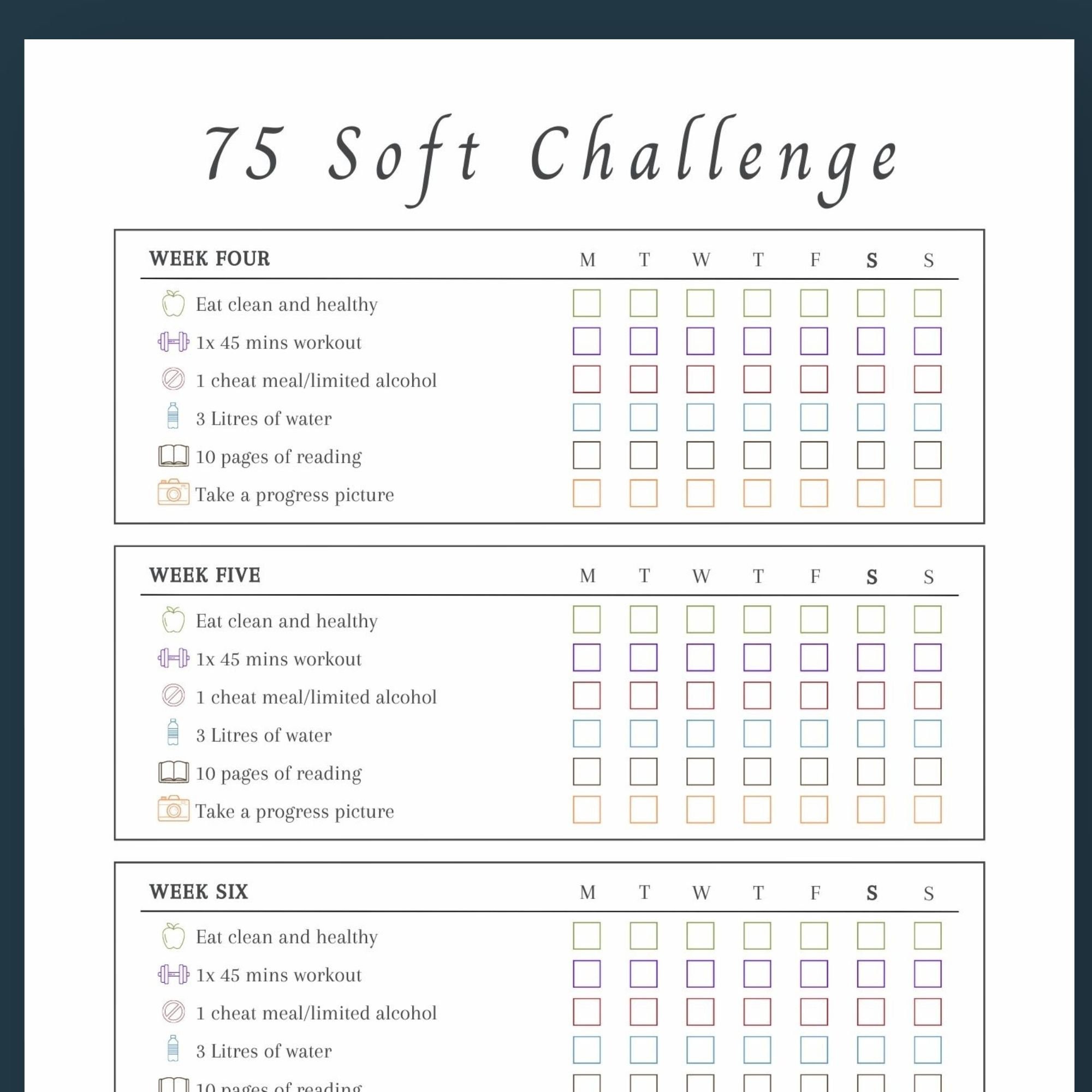 75 Soft Challenge Printable, 75 Day Soft Challenge Printable, Habit ...
