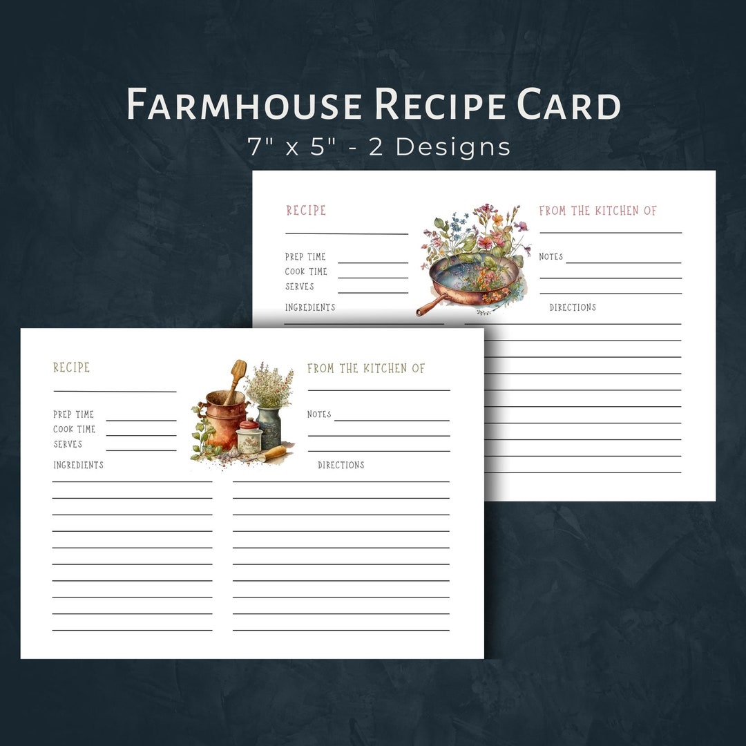 Vintage Farmhouse Recipe Card Printable, INSTANT DOWNLOAD, Printable ...