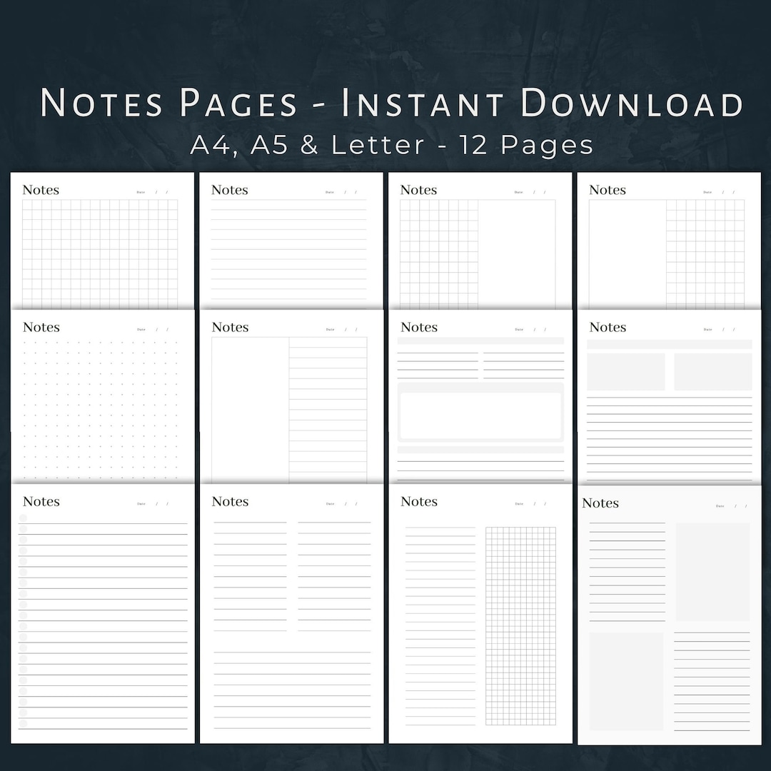 Printable Notes, Notes Pages Printable, Dotted Notes Pages, Lined Notes ...