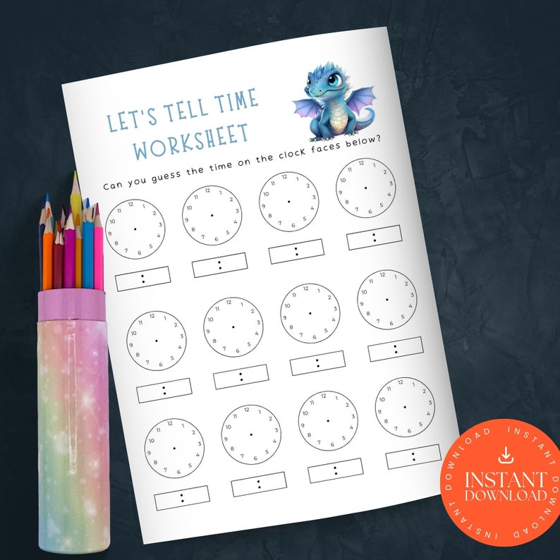 Tell the Time Worksheet DOWNLOAD Clock Printable Homeschool - Etsy