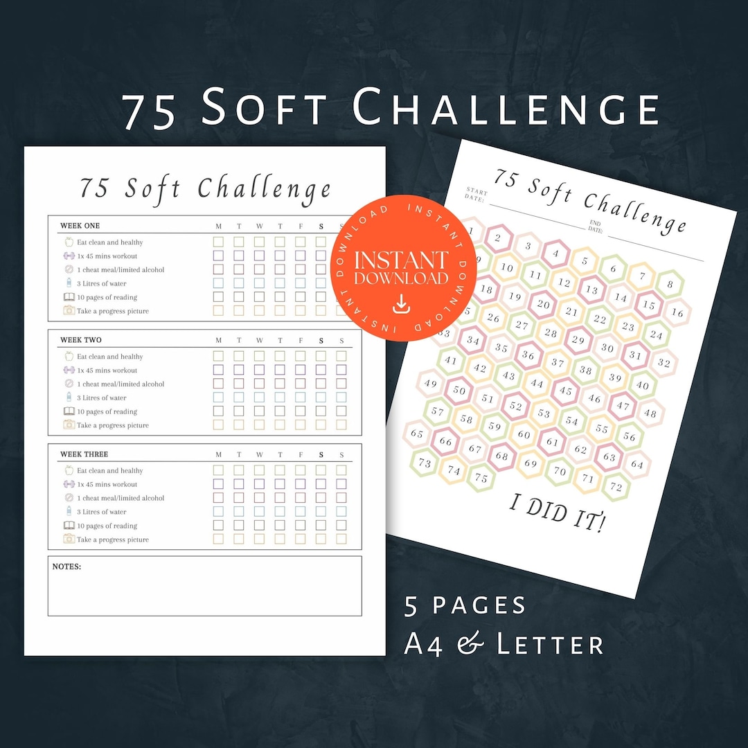 75 Soft Challenge Printable, 75 Day Soft Challenge Printable, Habit ...