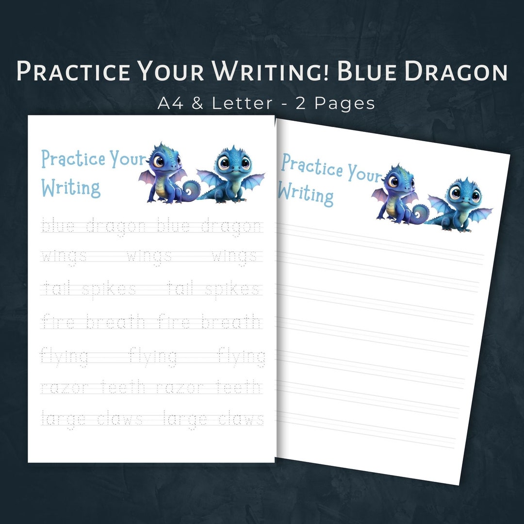 Blue Dragon Writing Practice Printable, INSTANT DOWNLOAD, Practice ...