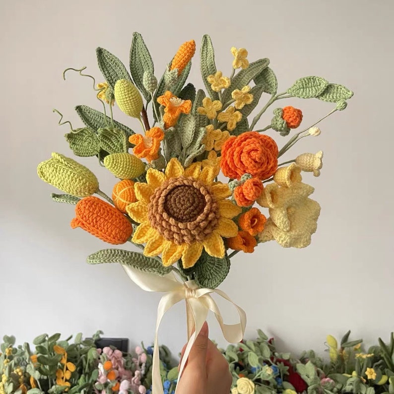 Crochet Flower Bouquet Handmade Sunflowers Knitted Tulip - Etsy