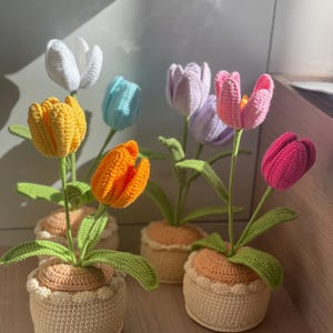 Crochet Flower in Pot, Crochet Tulip, Pink Purple Tulip,personalized ...