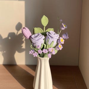 Crochet Flowers Bouquet, Crochet Rose, Rose, Pink, Purple, Blue ...