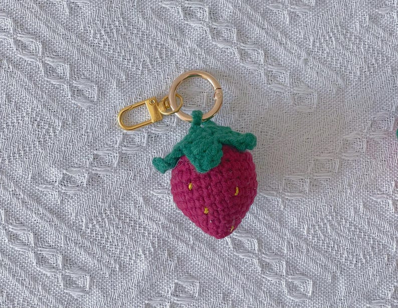 Crochet Strawberry Key Chain, Crochet Cherry Flower Key Ring, Handmade ...