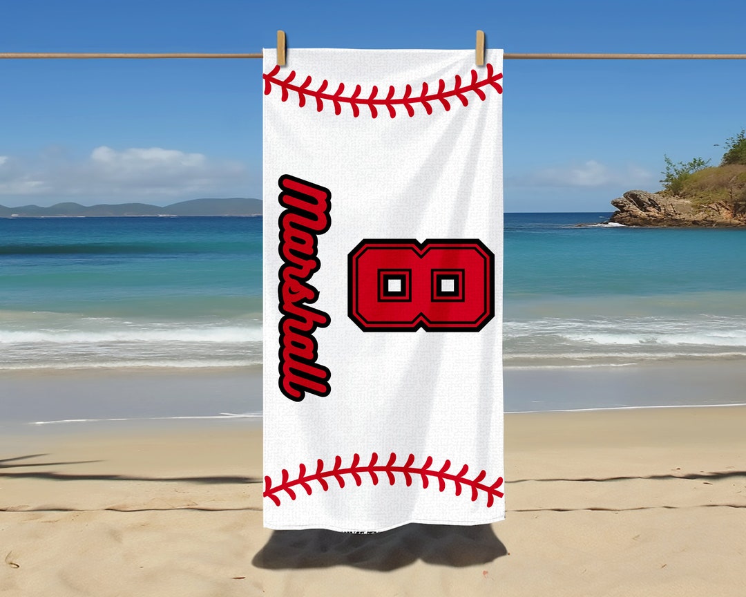 Personalized Baseball Beach Towel: Custom Name & Number - Etsy