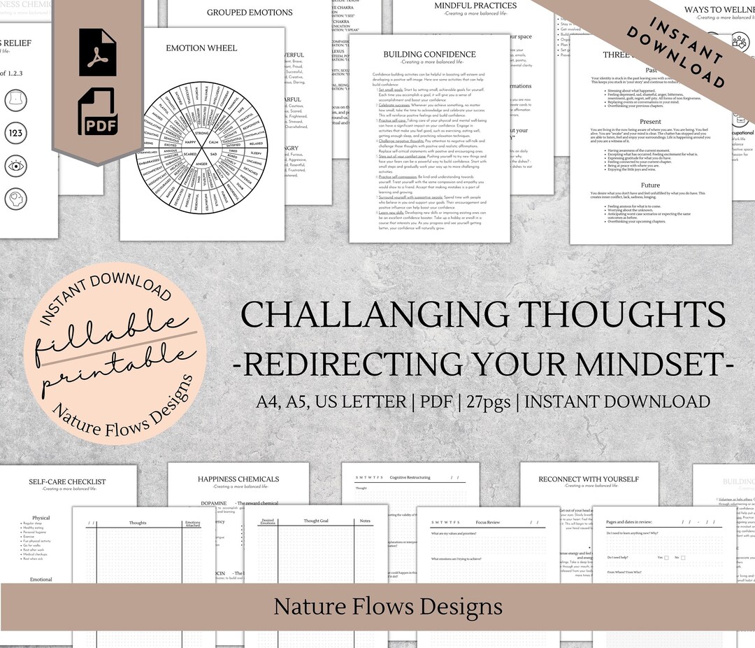 Thought Journal CBT Therapy Self Help Tools Cognitive Restructuring CBT ...