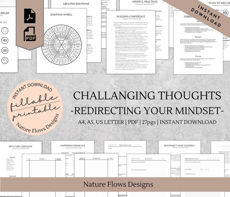 Thought Journal CBT Therapy Self Help Tools Cognitive Restructuring CBT ...