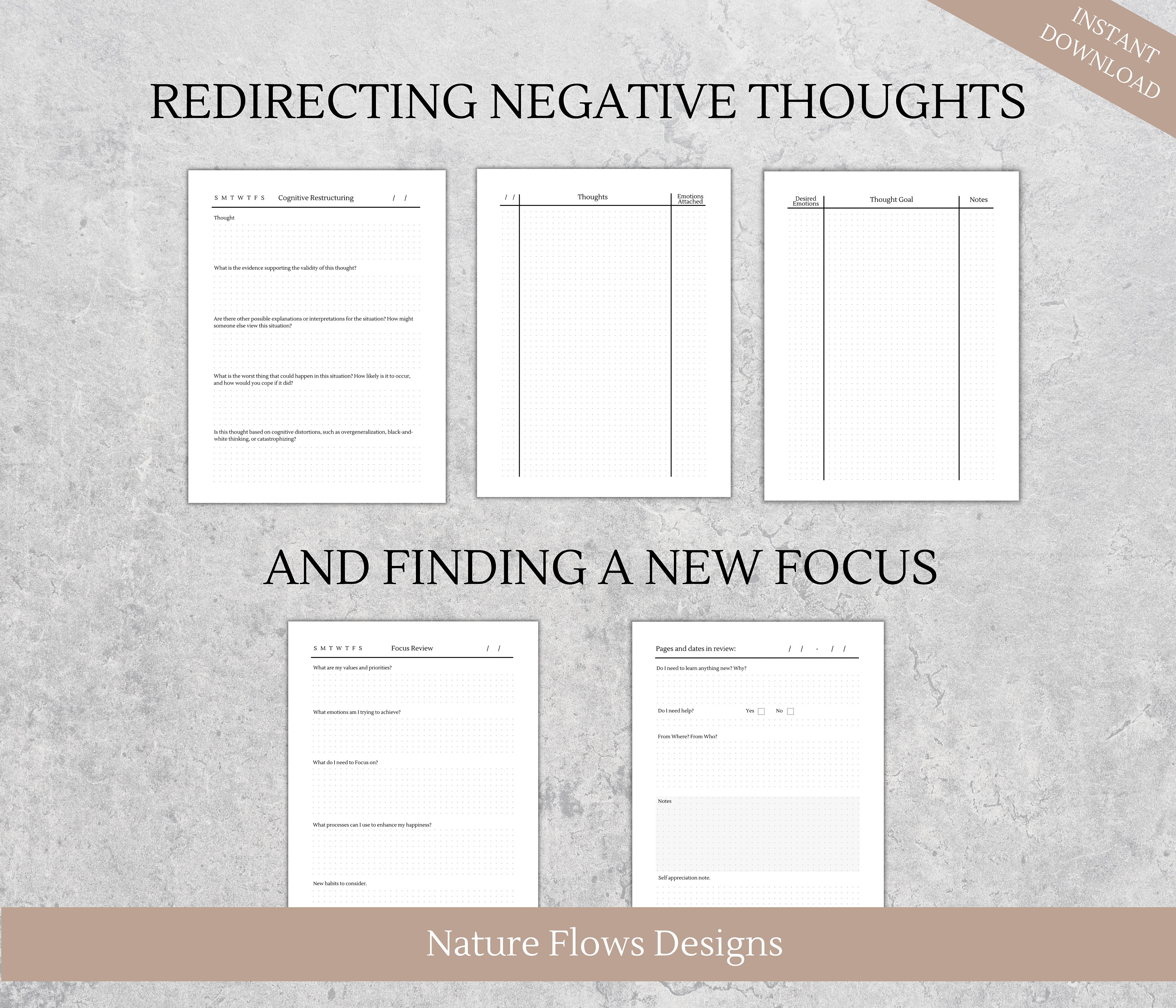 Thought Journal CBT Therapy Self Help Tools Cognitive Restructuring CBT ...