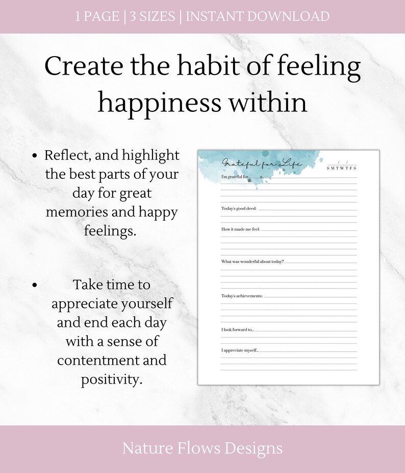 Gratitude Journal Printable Mood Tracker and Appreciation Log Printable ...