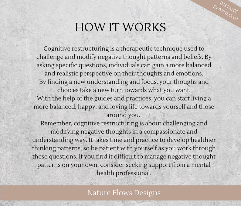 Thought Journal CBT Therapy Self Help Tools Cognitive Restructuring CBT ...