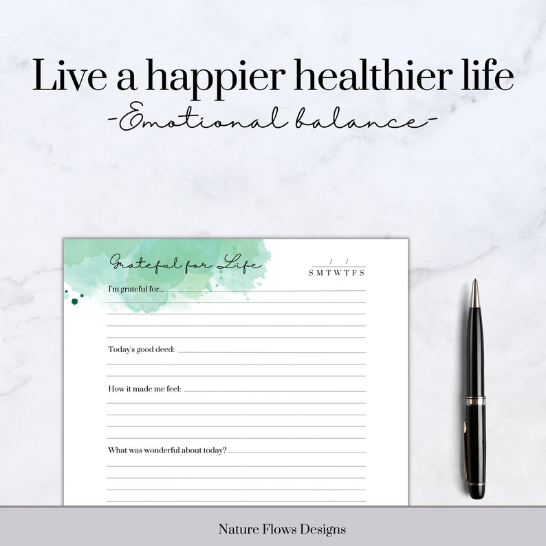 Gratitude Log Printable Mood Tracker Mindfulness Practices Daily ...