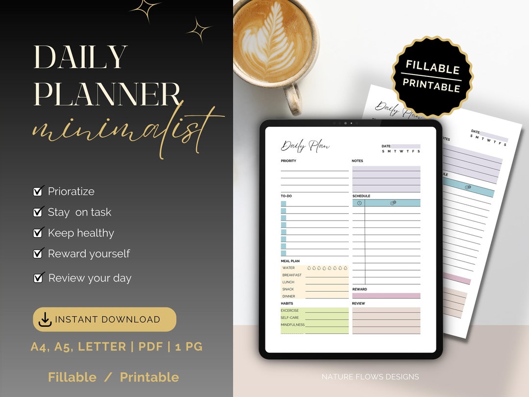 Daily Planner Printable Wellness Daily Practice Schedule Digital ...