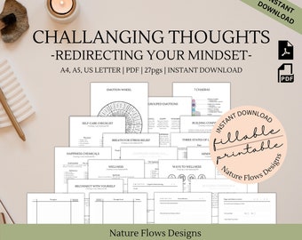 Simple Horizontal Thought Record Worksheet for Cognitive Behavioral ...