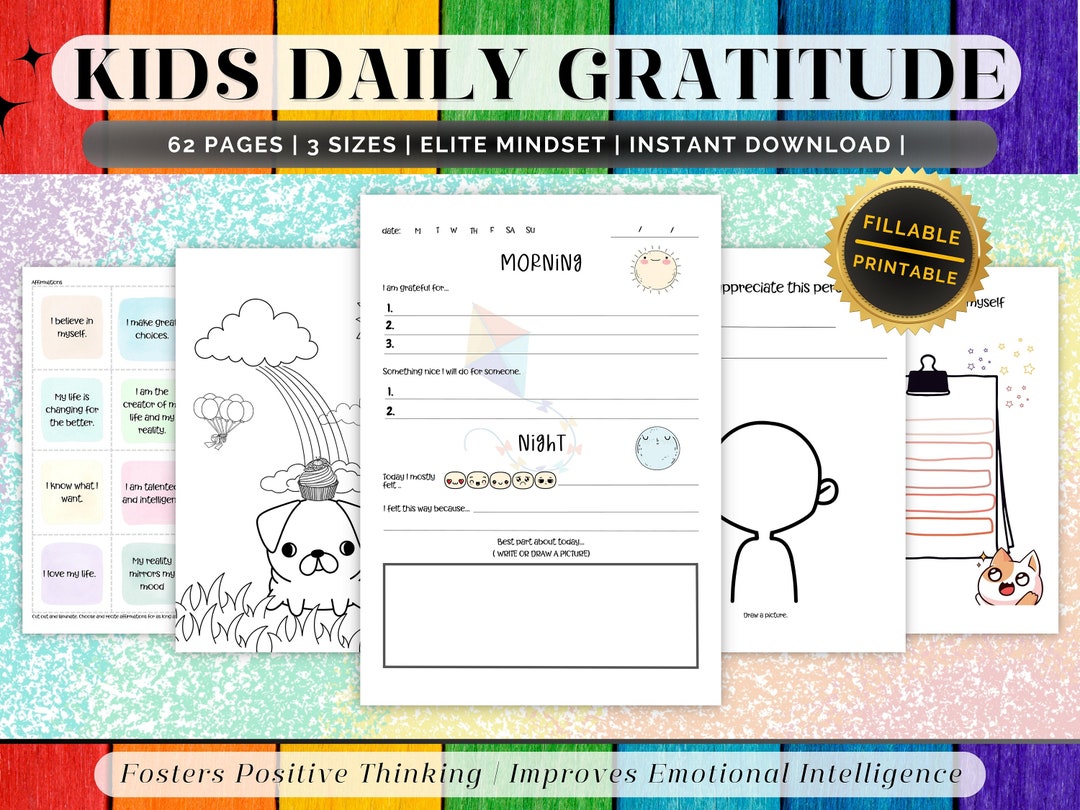 Kids Gratitude Journal Bundle: Daily Affirmations, Coloring & Activity ...