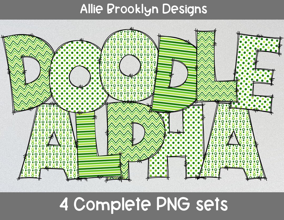 4 Sets Green Stripes Polka Dots Alphabet Letters PNG Bundle, Summer ...