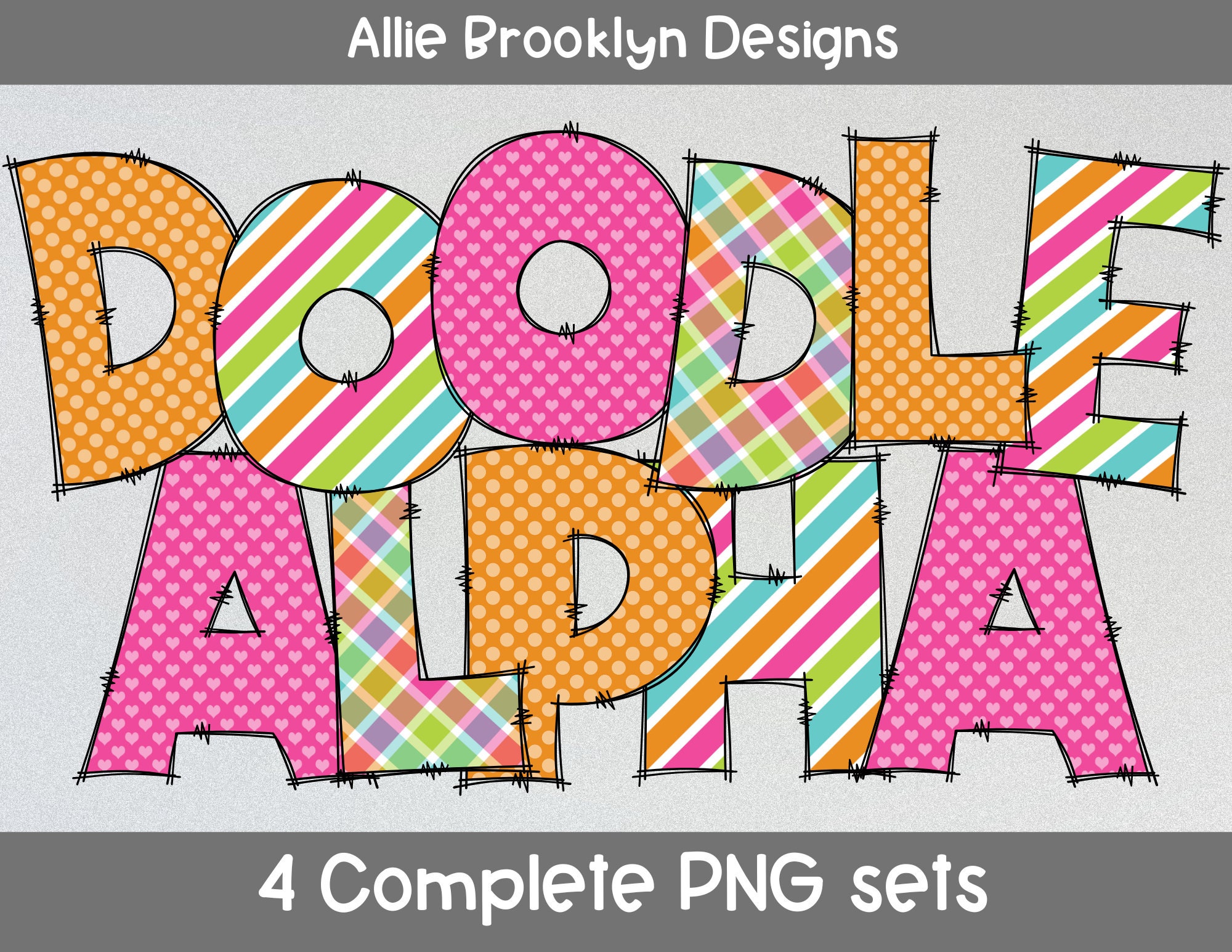 4 Sets Bright Rainbow Hearts Alphabet Letters PNG Bundle, Summer ...