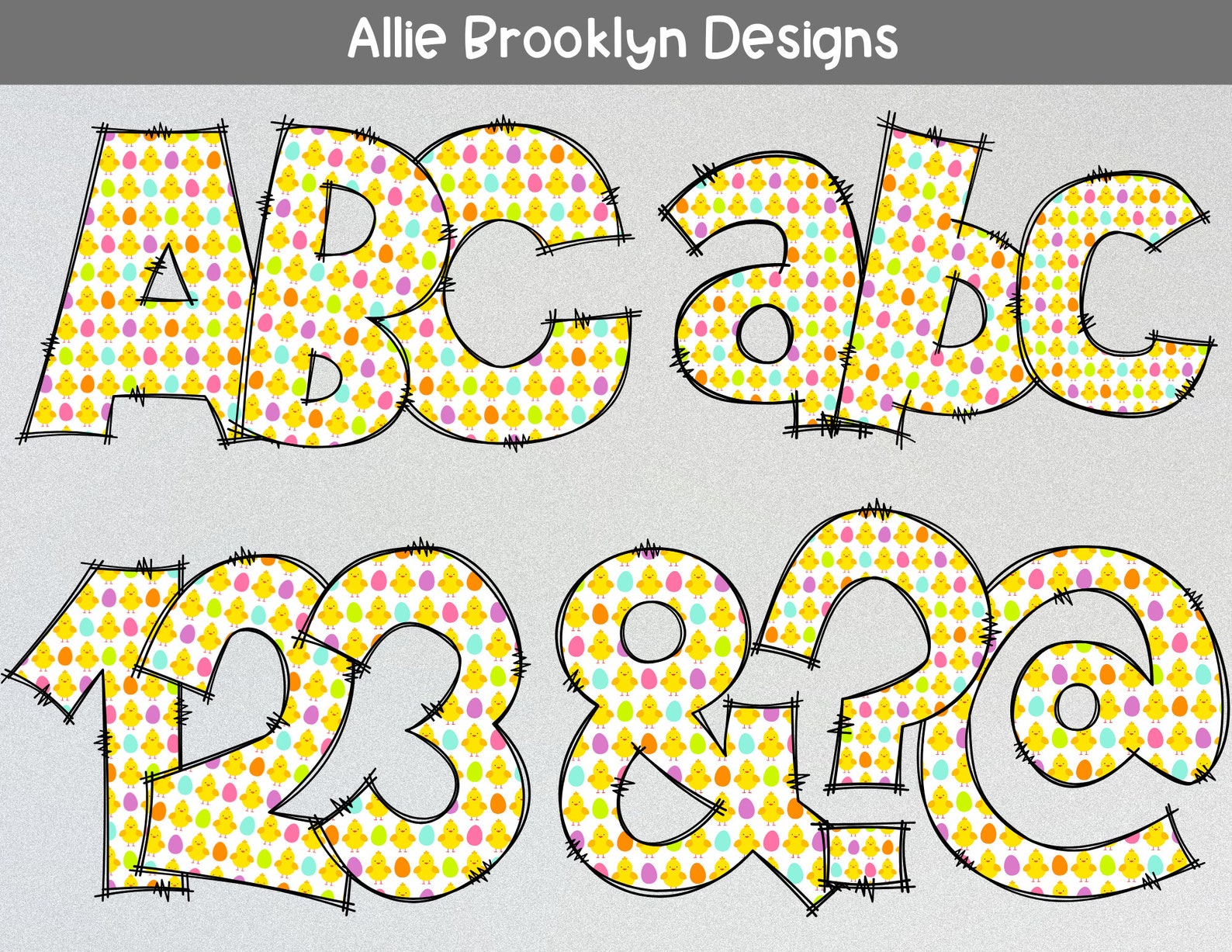 4 Sets Rainbow Daisy Chick Alphabet Letters PNG Bundle, Spring Easter ...