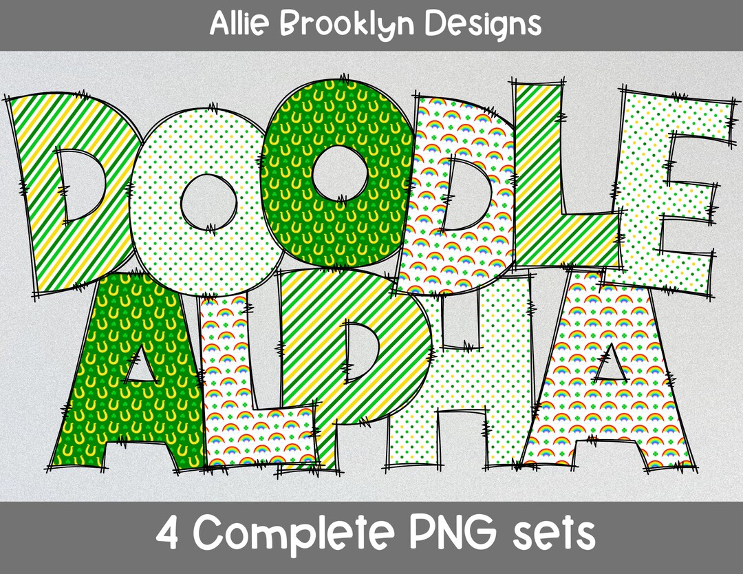 4 Sets Rainbows & Horseshoes Alphabet Letters PNG Bundle, St Patrick's ...