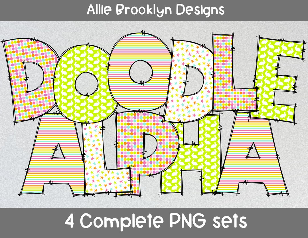 4 Sets Rainbow Bunnies Alphabet Letters PNG Bundle, Spring Easter ...