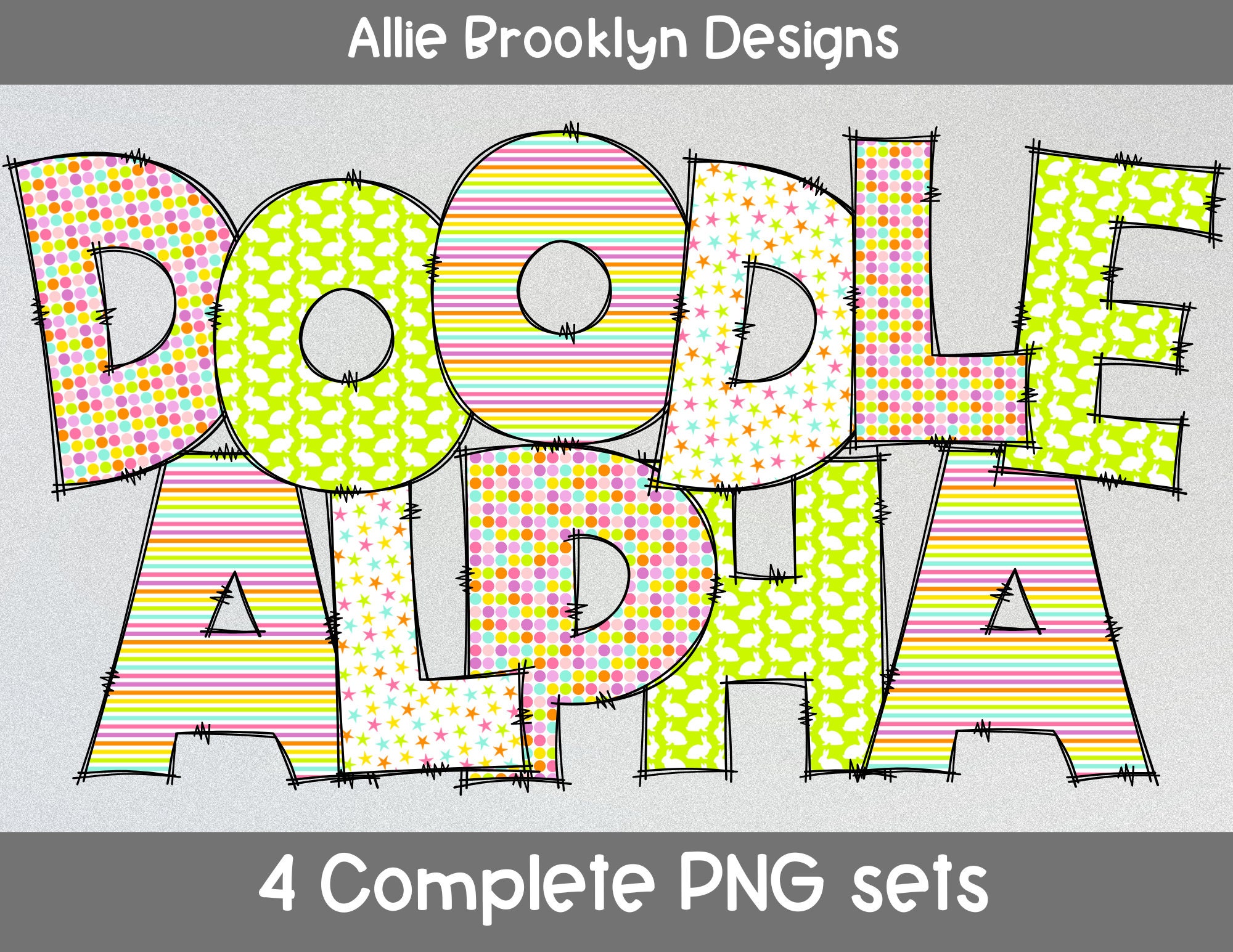 4 Sets Rainbow Bunnies Alphabet Letters PNG Bundle, Spring Easter ...