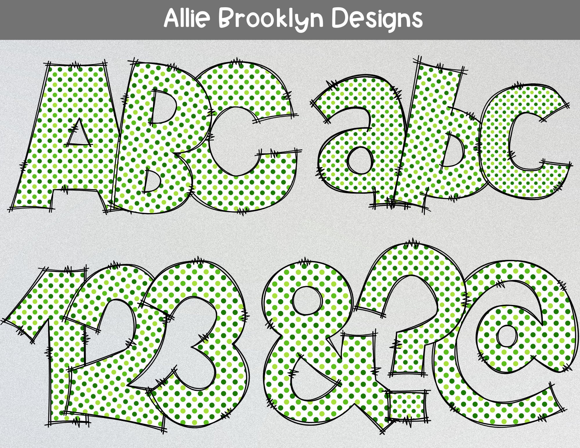 4 Sets Green Stripes Polka Dots Alphabet Letters PNG Bundle, Summer ...