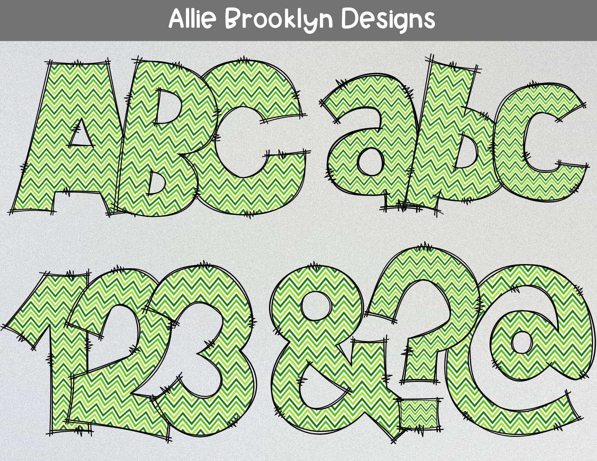 4 Sets Green Stripes Polka Dots Alphabet Letters PNG Bundle, Summer ...