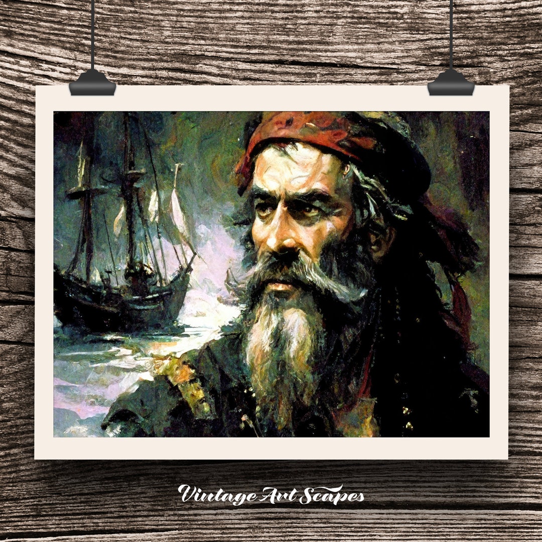 Printable Pirate Painting With Ship Background | Digital Downloadable ...