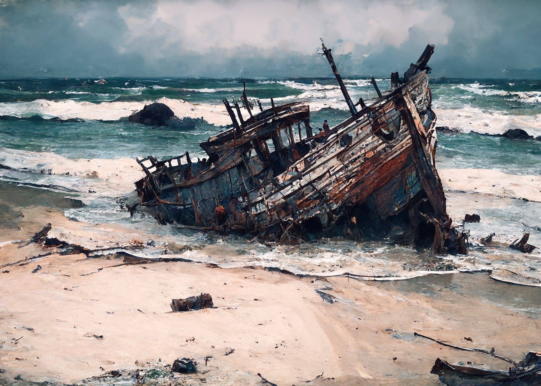 Vintage Painting of Seaside Shipwreck With Stormy Sky - Etsy