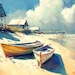 Vintage Painting of Row Boats on Sunny Beach | Printable Digital ...