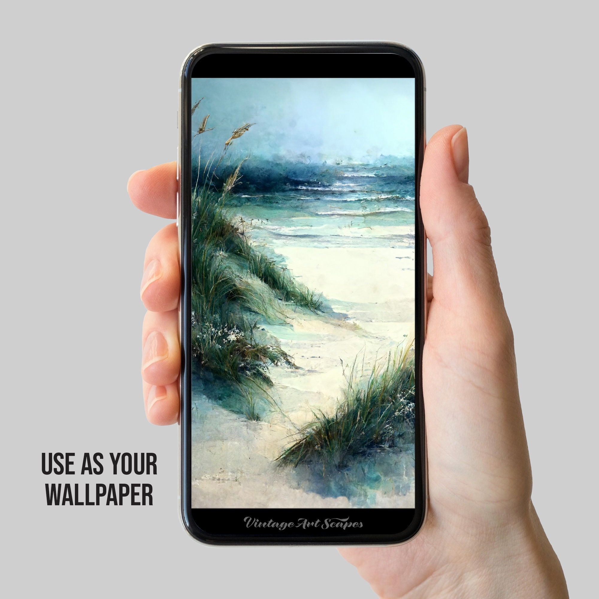 Vintage Beach Painting of Sand Dunes Grasses & Ocean | Printable ...