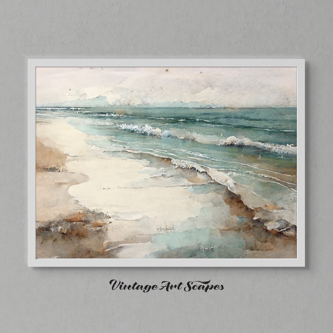 Vintage Ocean Painting of Beach Waves and Rustic Style | Printable ...