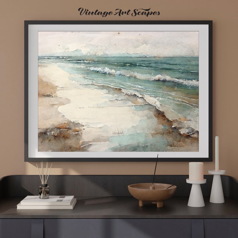 Vintage Ocean Painting of Beach Waves and Rustic Style | Printable ...