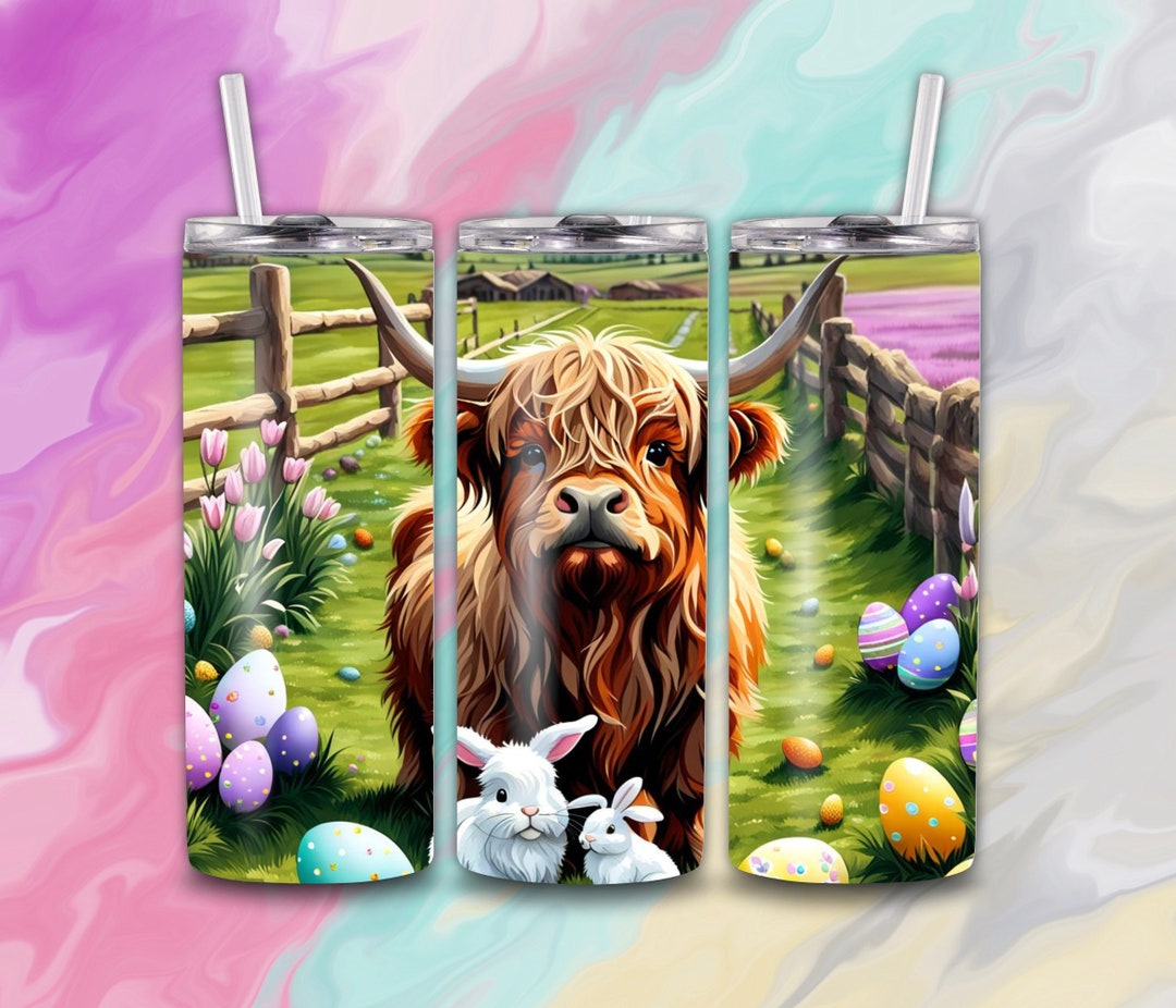 Highland Cow and Bunnies, Easter Bunnies and Eggs - Etsy