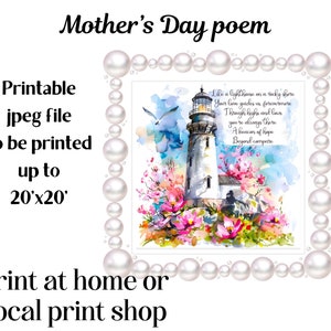 Lighthouse Mother’s Day Poem Wall Art, Instant Digital Download to ...
