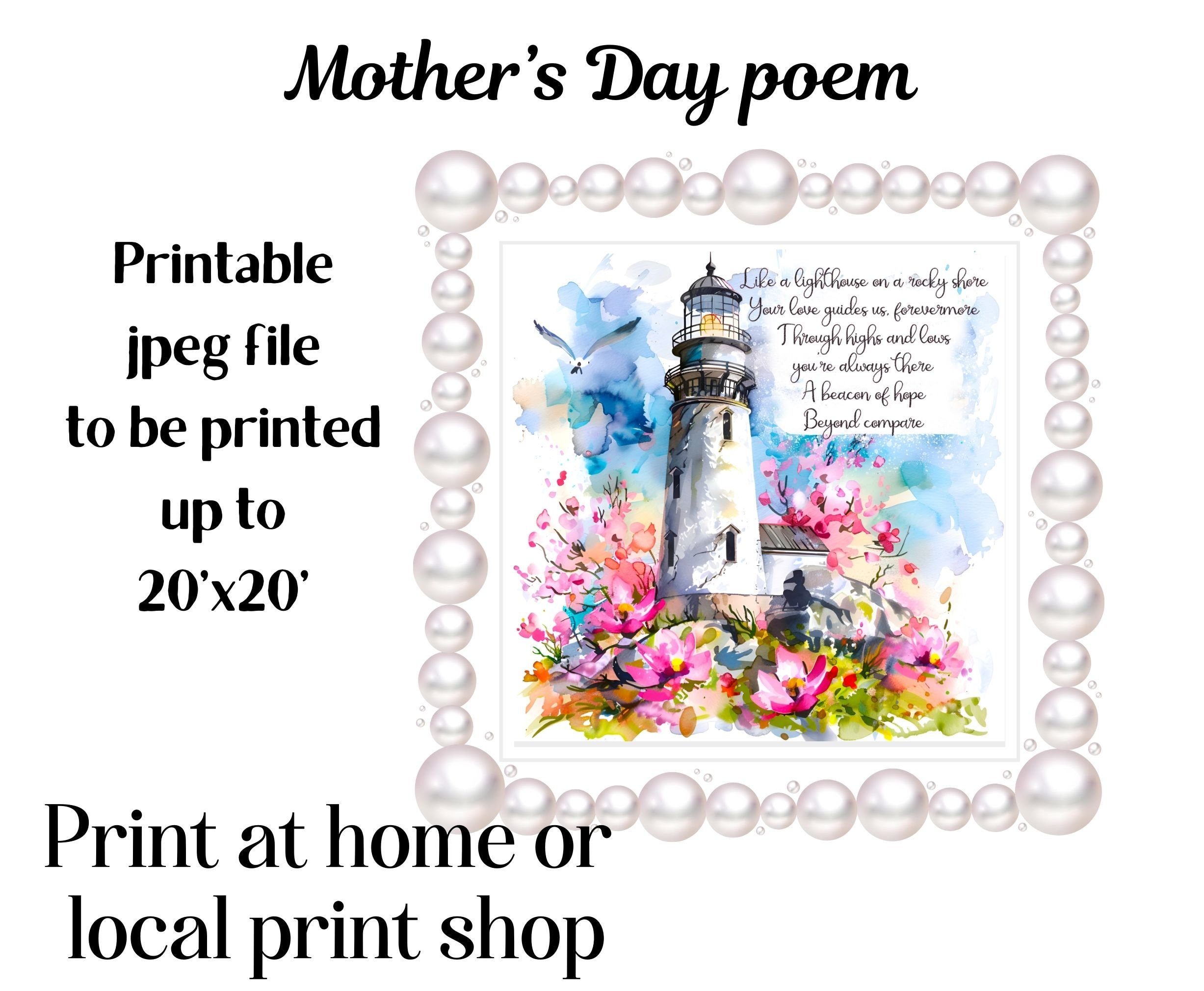 Lighthouse Mother’s Day Poem Wall Art, Instant Digital Download to ...