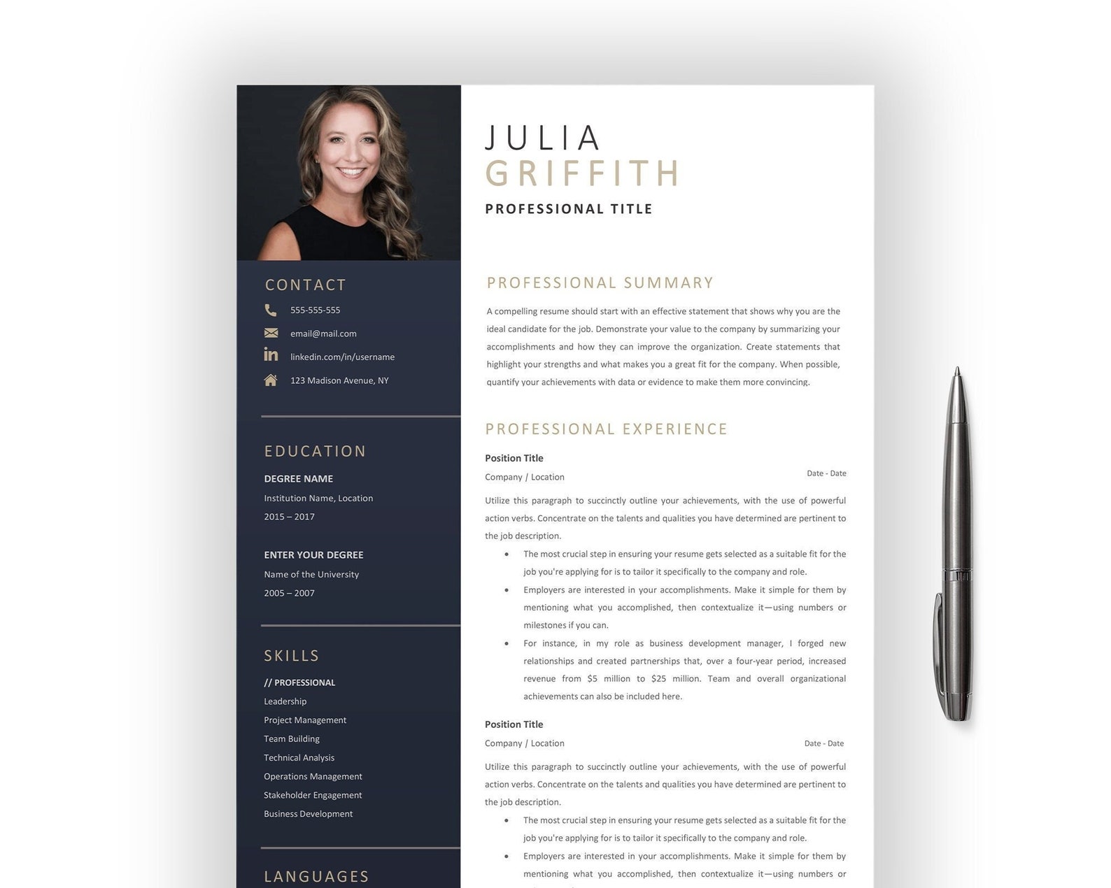 Editable Modern CV TEMPLATE for Microsoft Word Professional Resume ...