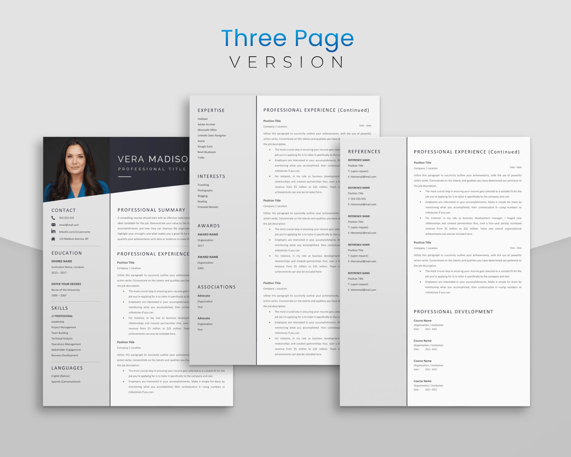 Resume TEMPLATE Professional Modern for Microsoft Word Professional CV Download Save to PDF ...
