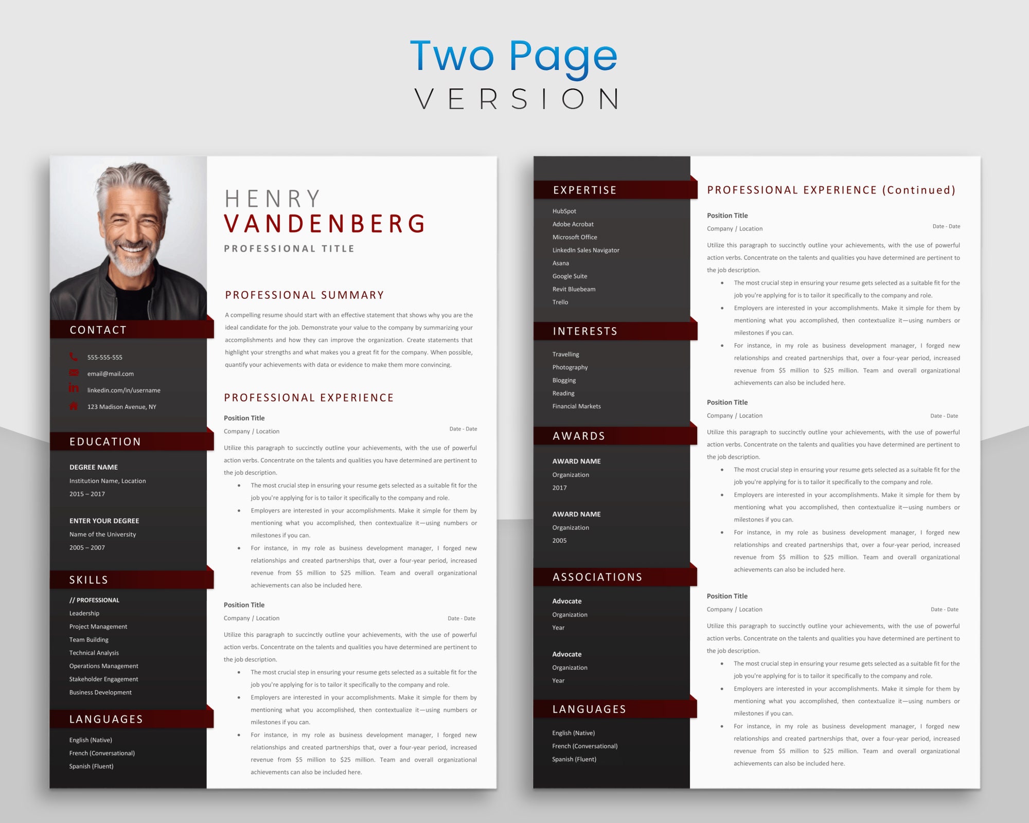 Executive Modern RESUME TEMPLATE for Microsoft Word Modern CV Download ...