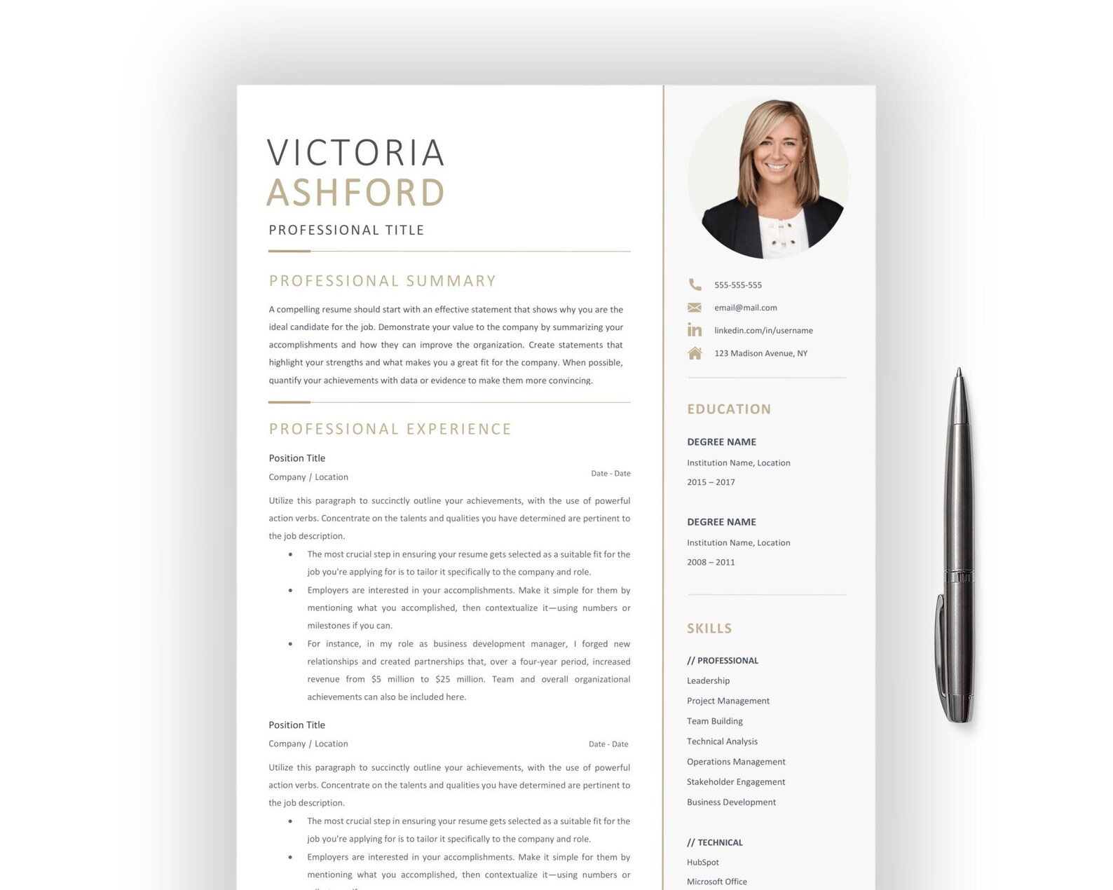 PROFESSIONAL CV Modern Executive Resume Template - Clean Microsoft Word ...