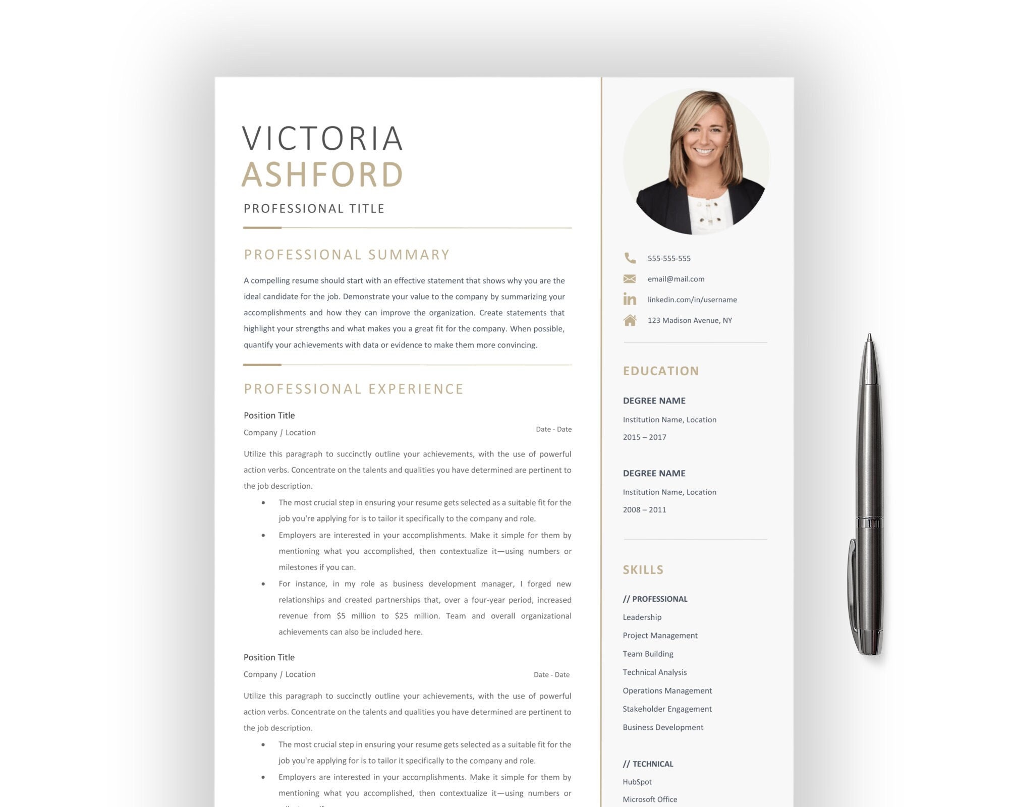 PROFESSIONAL CV Modern Executive Resume Template Clean Microsoft Word ...