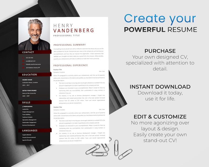 Executive Modern RESUME TEMPLATE for Microsoft Word Modern CV Download ...