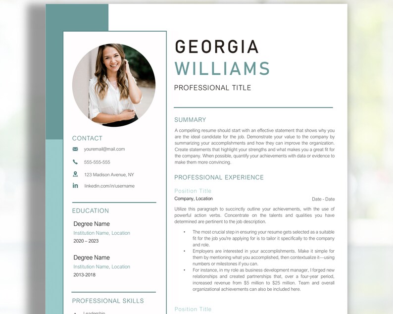 Resume Template Professional CV Modern Executive Resume - Etsy