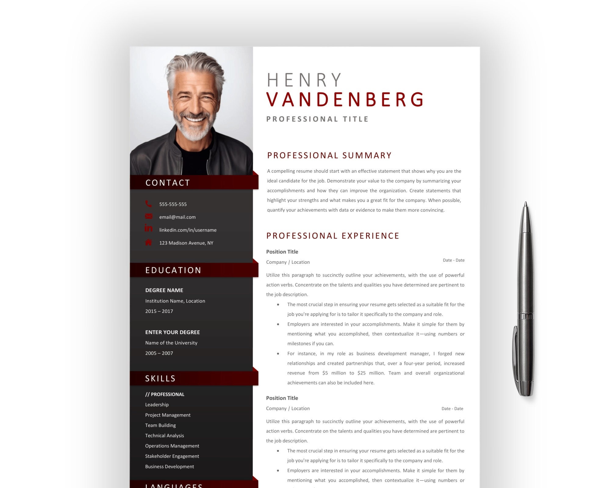 Executive Modern RESUME TEMPLATE for Microsoft Word Modern CV Download ...