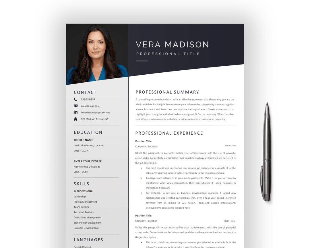 Resume TEMPLATE Professional Modern for Microsoft Word Professional CV ...