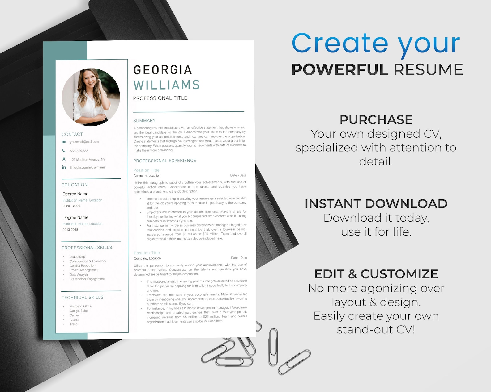 CLEAN Microsoft Word Resume TEMPLATE With Photo and Cover Letter ...