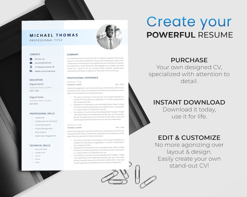 Professional Modern CV Executive RESUME TEMPLATE With Cover Letter and ...